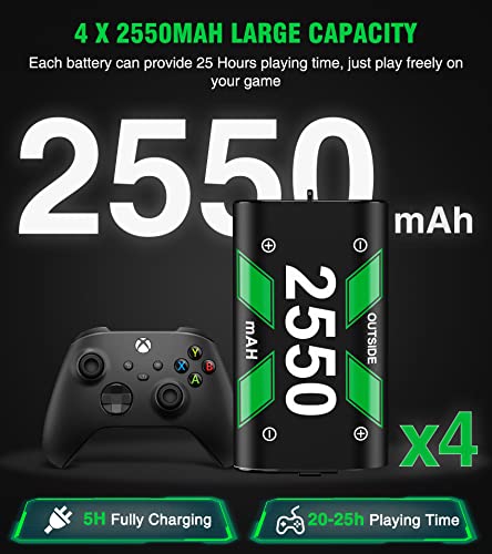 Battery Charger for Rechargeable Xbox One Controller Battery Pack with 4 x 2550mAh Xbox One Series X Battery, Xbox Charging Accessories Kit for Xbox One Series S/X, Xbox One/X/S/Elite Controllers