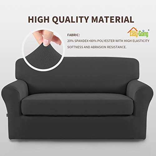 Easy-Going 2 Pieces Microfiber Stretch Sofa Slipcover – Spandex Soft Fitted Sofa Couch Cover, Washable Furniture Protector with Elastic Bottom Kids, Pet (Loveseat, Dark Gray