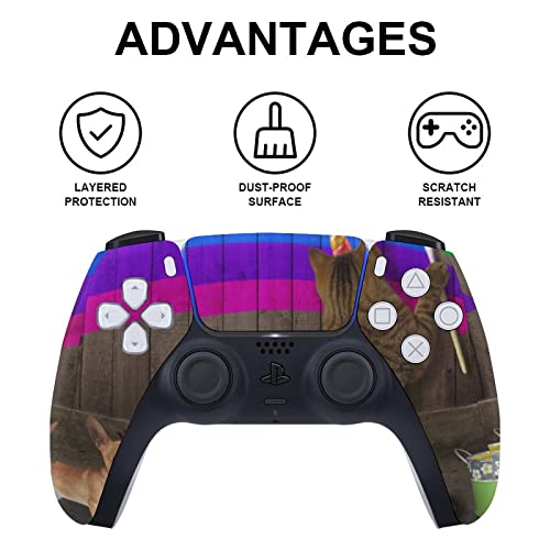 Beige Cat Unicorn Drawing Rainbow Full Protective Skin Cover Design Wrap Decal Sticker Compatible with PS5 Digital Edition Console and Controller