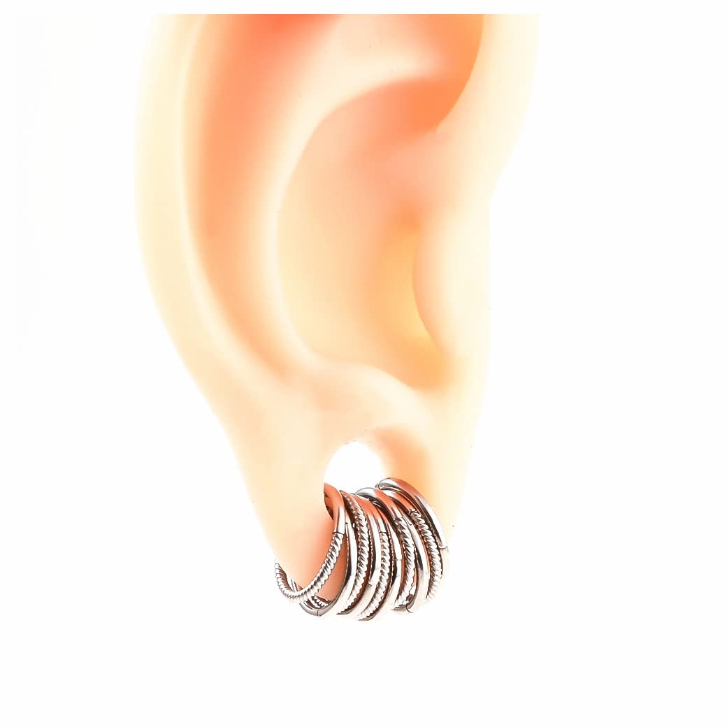 Atomhole 10 Ear Rings Set Hypoallergenic Stainless Steel Ear Gauges 2g 0g Plugs for Ears Body Piercing Jewelry (5 Basic + 5 Spiral, Silver)