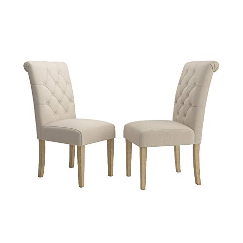Roundhill Furniture Habit Solid Wood Tufted Parsons Dining Chair (Set of 2), Tan