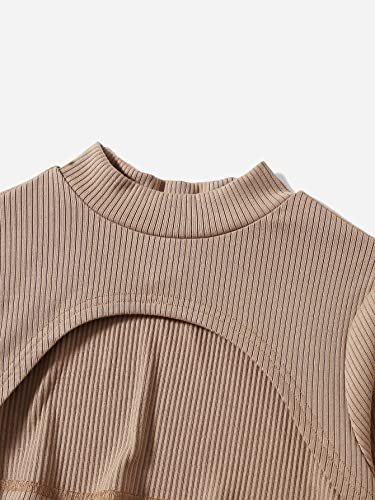 Floerns Girl's 2 Piece Outfit Letter Print Cami Bodycon Dress with Long Sleeve Top Camel 8-9Y
