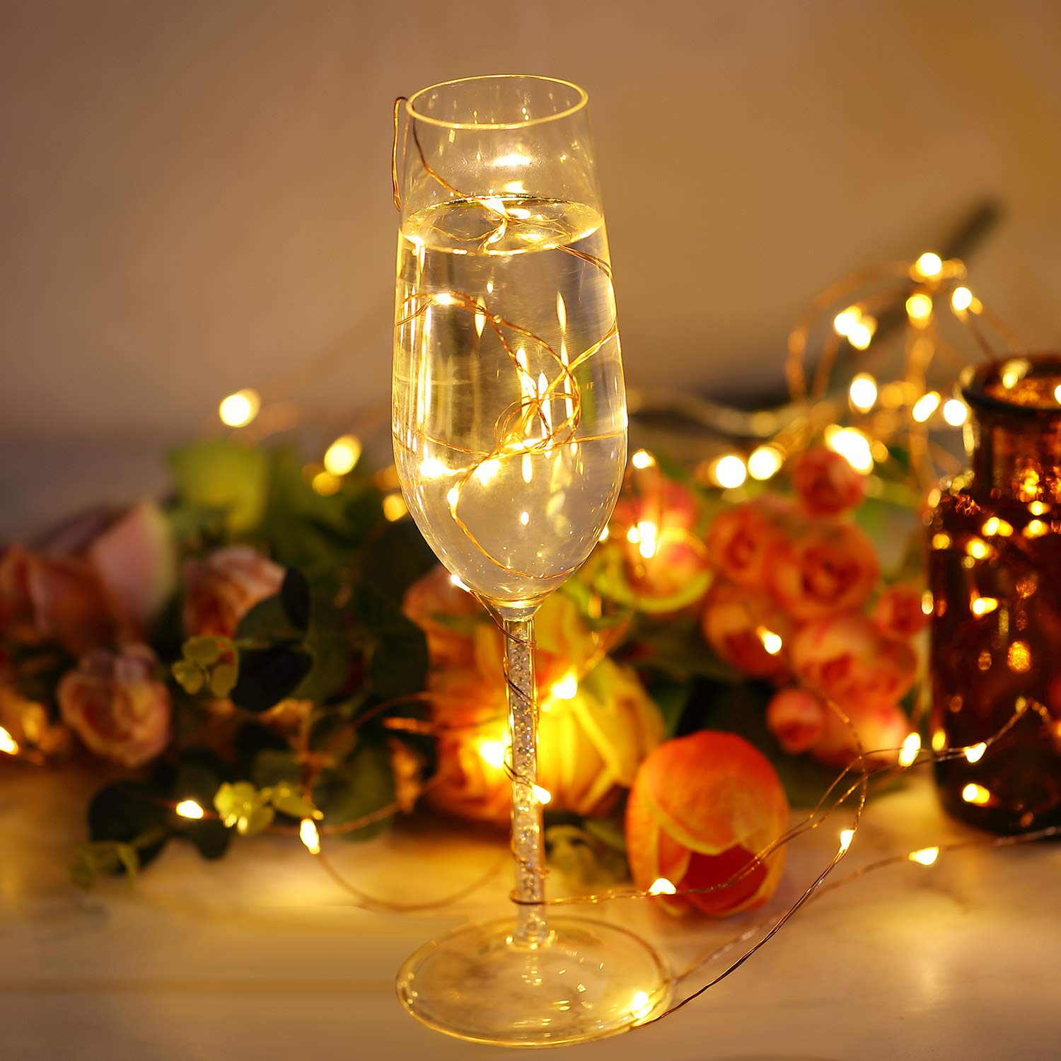 Battery Operated String Lights, Outdoor String Lights, 33ft/ 10 m 100 LED Waterproof Starry Fairy Lights with 8 Modes Remote Control Timer for Garden Room Christmas(Copper and Warm White)