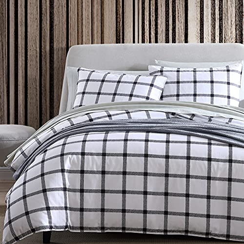 Eddie Bauer - King Duvet Cover Set, Soft Cotton Bedding with Matching Shams, Modern Plaid Home Decor (Bunkhouse Charcoal, King)