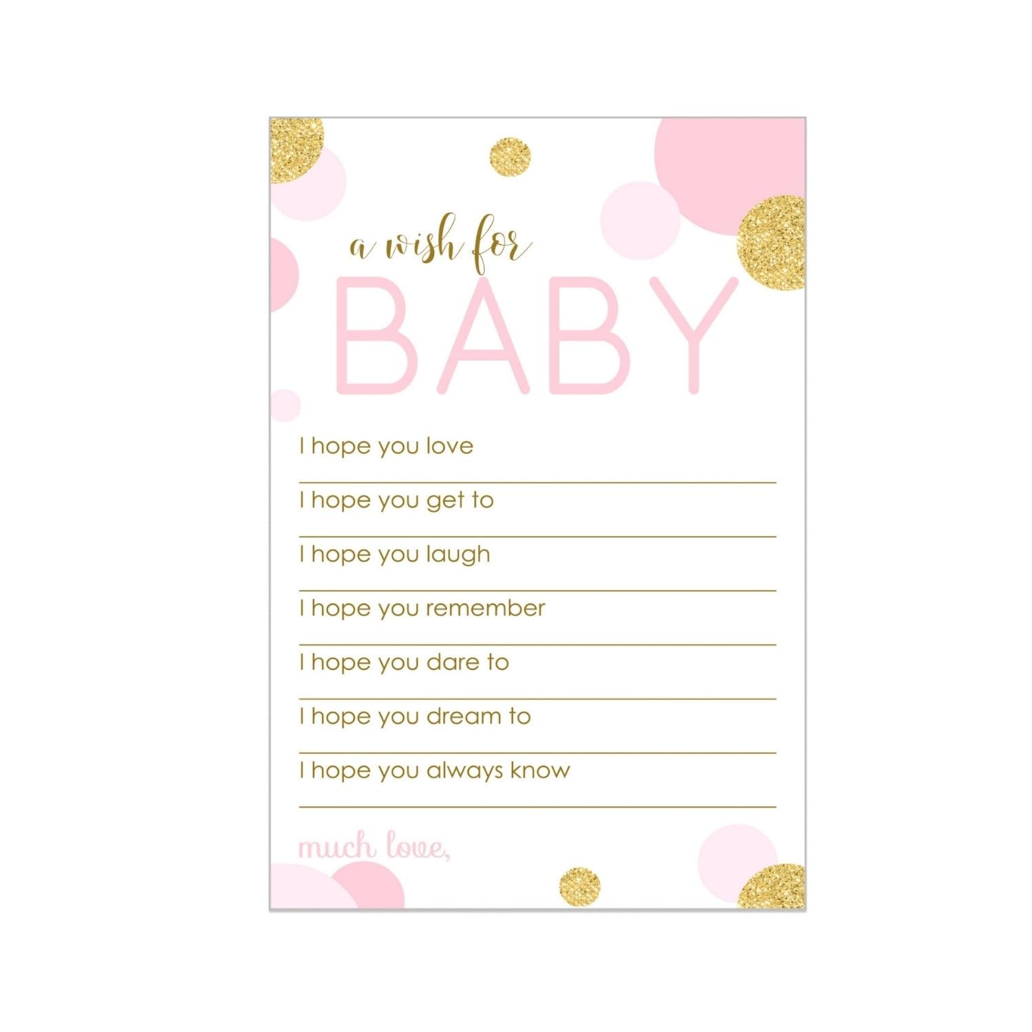 Pink and Gold Wishes for Baby, 20 Pack – Cute Words of Wisdom for Baby Girl, Baby Shower Game Planning, Guest Book Alternative, Parents Keepsake Activity, Wishing Well Birthday Ideas