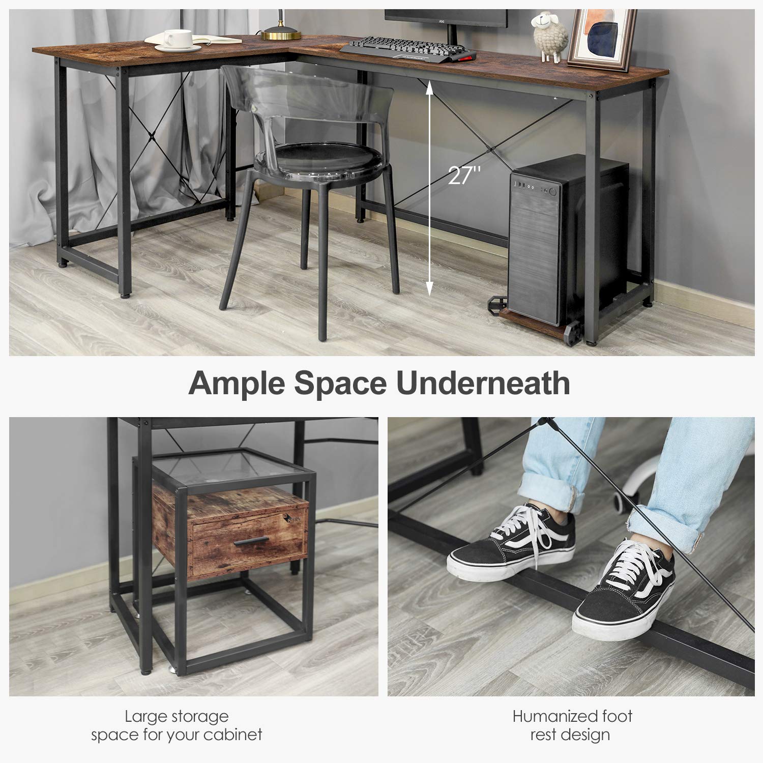 AuAg Modern 66.5ββ L-Shaped Home Office Desk, Larger Sturdy Computer PC Laptop Table, Corner Gaming Desk, Writing WorkstationDesk, Wooden Desk W/Monitor Stand