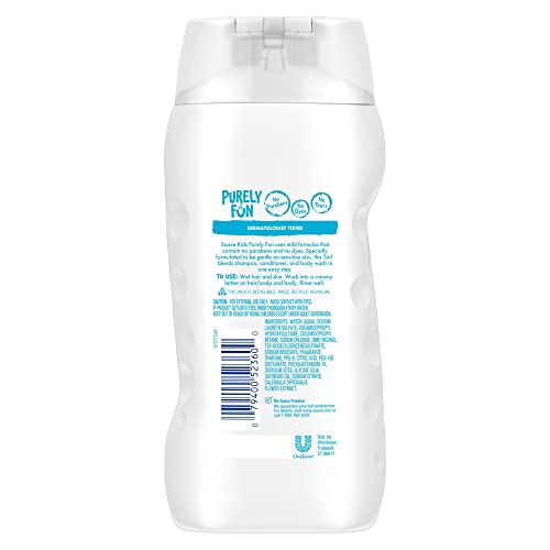 Suave Kids 3 in 1 Shampoo Conditioner Body Wash, Purely Fun Sensitive, 12 oz