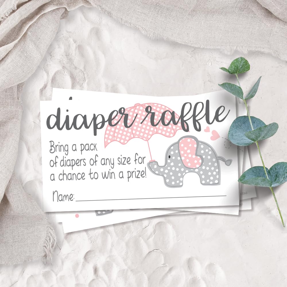 Pink Elephant Diaper Raffle Tickets (50 Count) - Girl Baby Shower Game