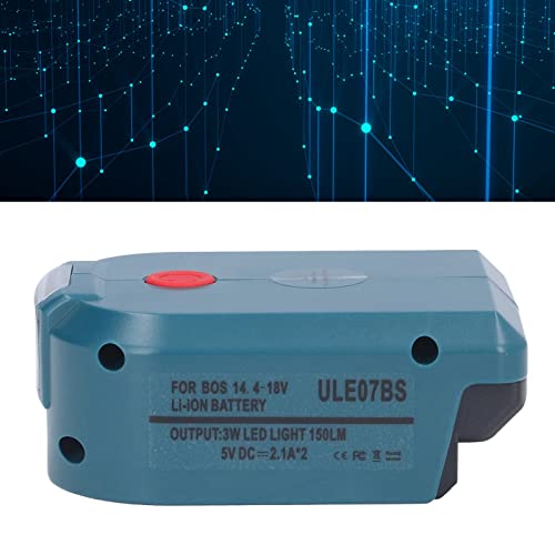 Battery Power Adapter, Battery Adapter LED Light 150LM DC5V 2.1A Input ABS Integrated Molding for Mobile Phone for 14.4β18V Lithium Batteries(ULE07BS Bosch Dark Green)
