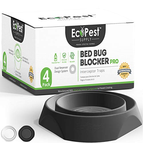 Bed Bug Interceptors â 4 Pack | Bed Bug Blocker (Pro) Interceptor Traps | Insect Trap, Monitor, and Detector for Bed Legs (Black)