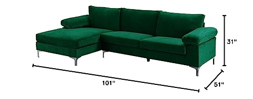 Casa Andrea Milano llc Modern Large Velvet Fabric Sectional Sofa L Shape Couch with Extra Wide Chaise Lounge
