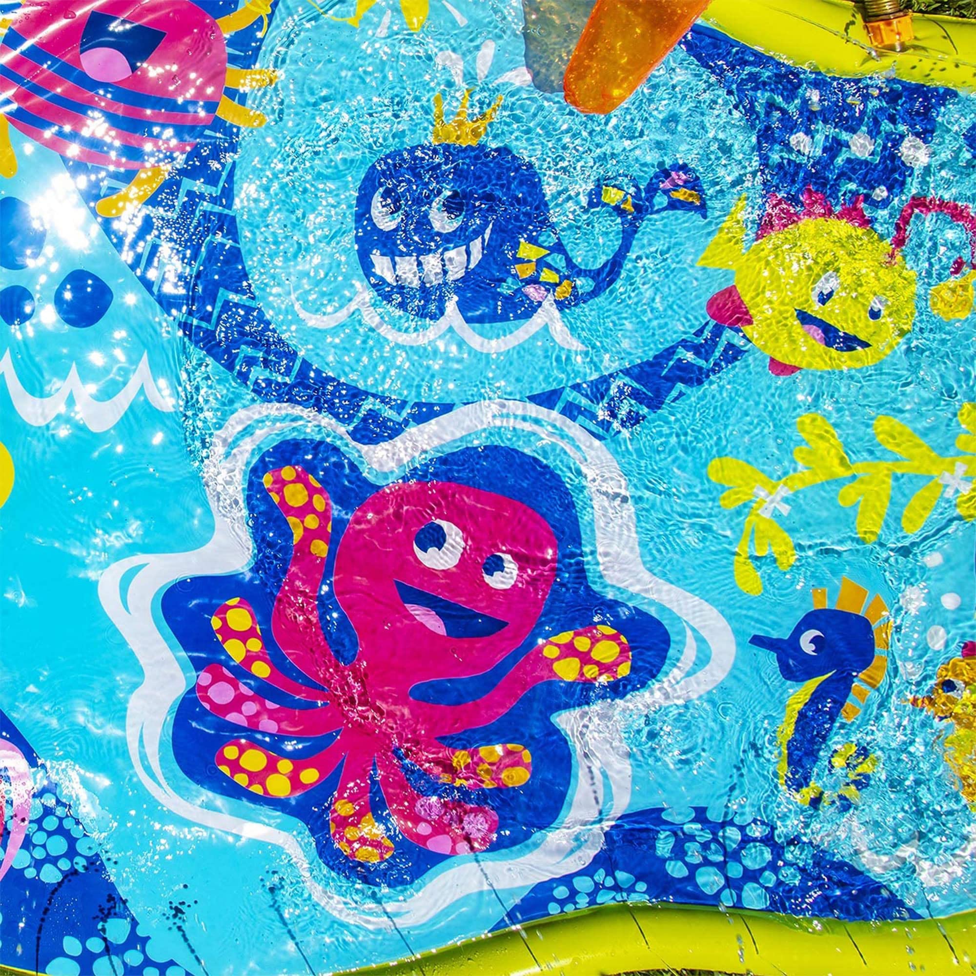 Banzai Splish 'N Splash Kids Inflatable Outdoor Water Park Play Mat with Water Slide, Rainbow Canopy, Starfish Stacker, and Sprinklers