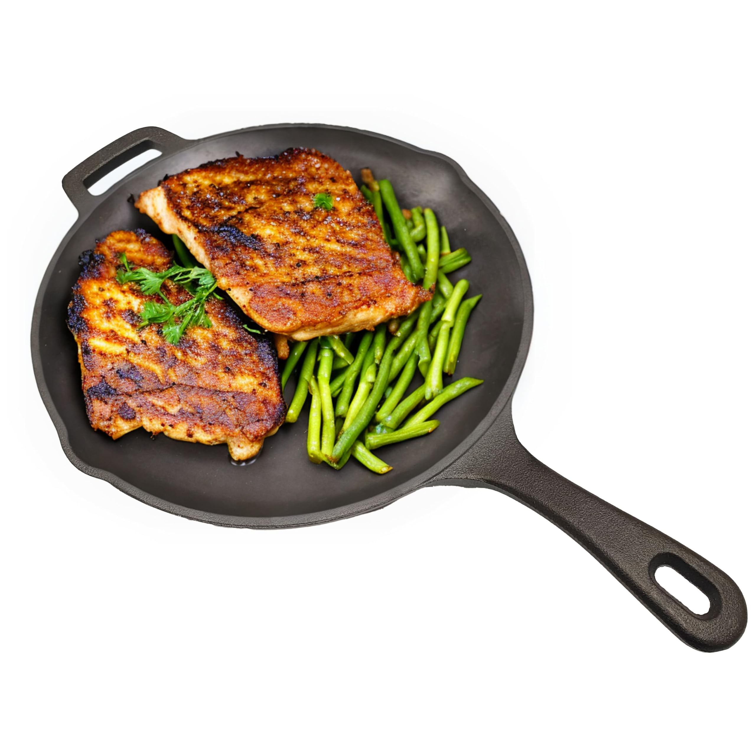 Cuisiland 10'' Pre-Seasoned Cast Iron Skillet - Grill Pan & Frying Pan with Handle - Versatile for Oven, Grill, Stovetop, BBQ, Kitchen, and Camping - New Rounded Edges for Easy Cleaning, Black
