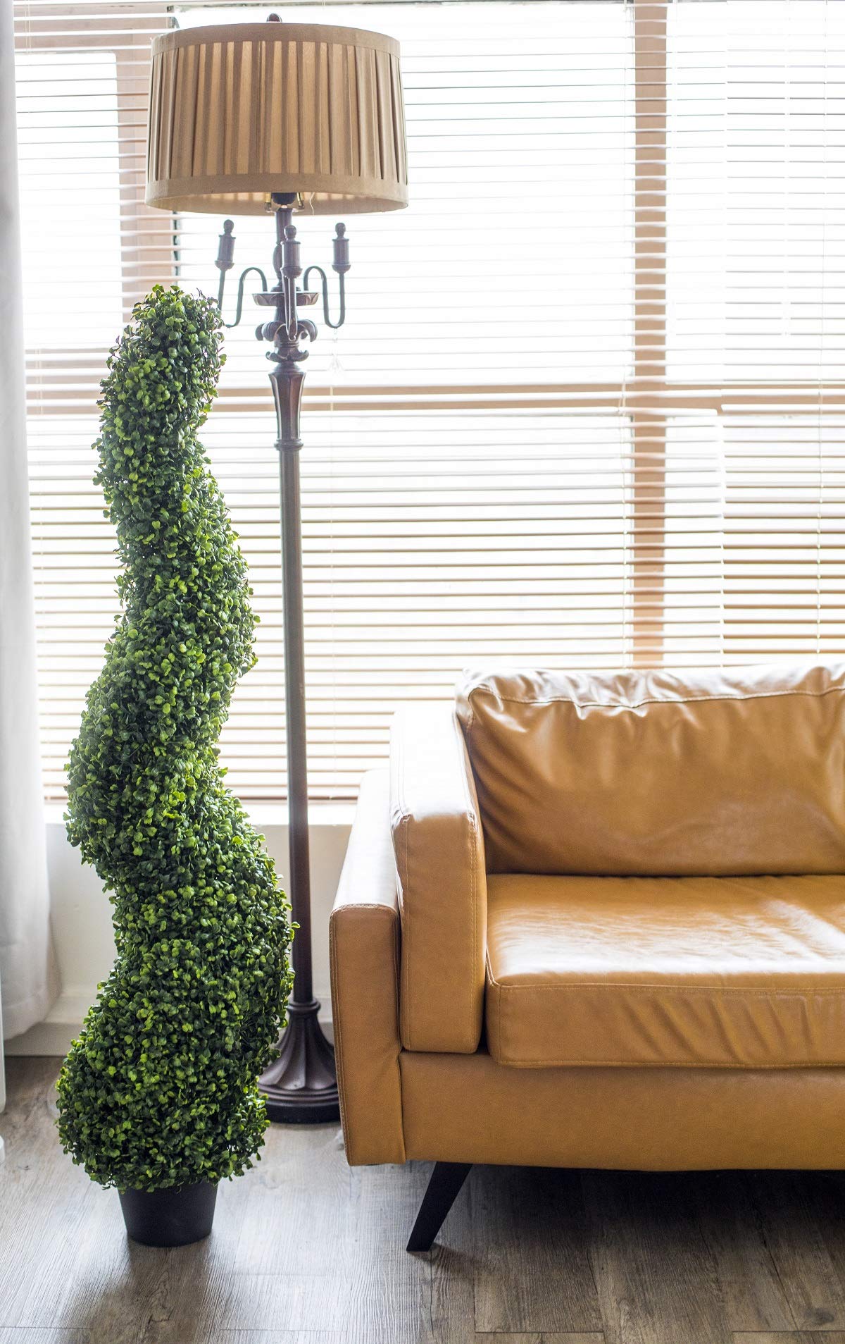 Azoco 4ft Topiary Trees Artificial Outdoor 2 Pack Spiral Boxwood Potted Plants for Home Office Front Porch Indoor Decor Set of 2