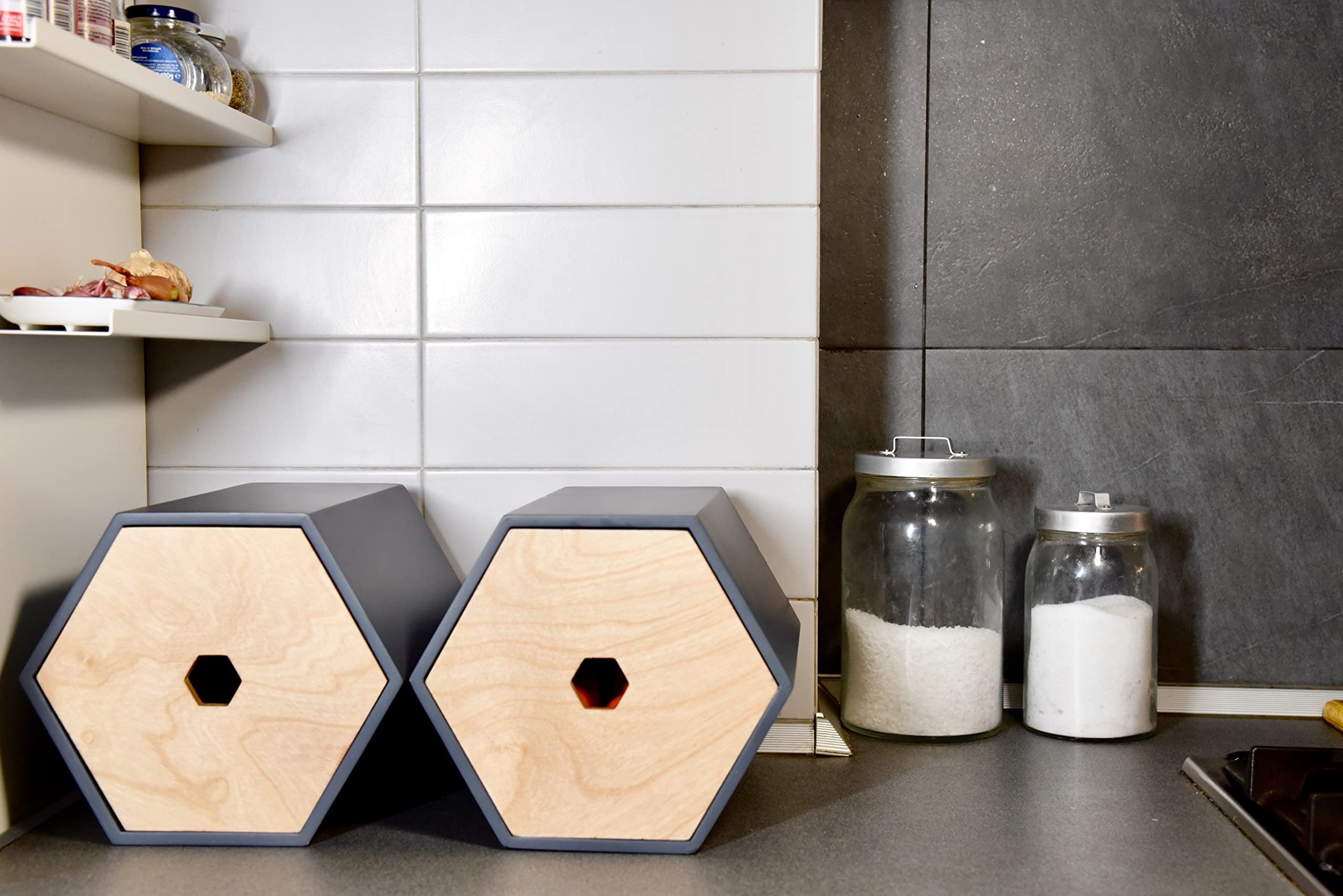 Lineum Furniture HEXA Stackable Storage Drawers | Natural Birch Modern and Attractive Multipurpose Containers for Home and Bath Decor | Includes 2 Individual Stackable Units