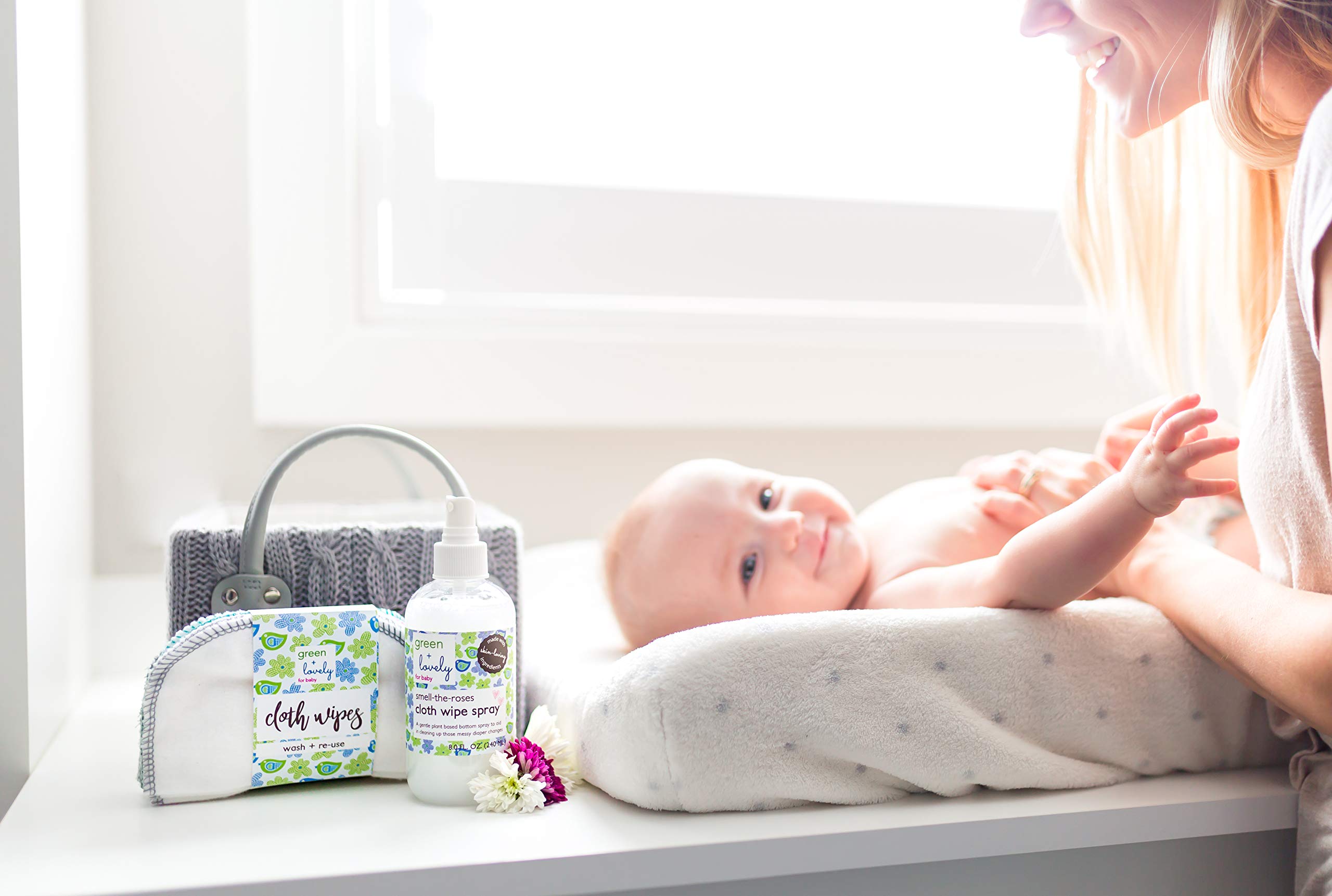 Smell the Roses Cloth Wipe Spray, 8 fl. oz. - Plant-based Baby Bottom Wash made with All-Natural and Organic Ingredients by Green and Lovely