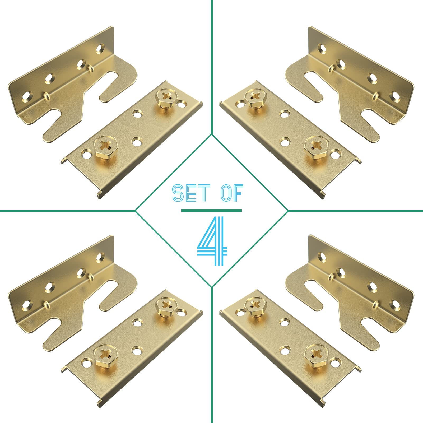 Bed Frame Hardware Bed Rail Brackets - Wooden Bed Frame Connectors with Screws for Headboards Footboards - Heavy Duty Non-Mortise Bed Rail Fittings(Set of 4)