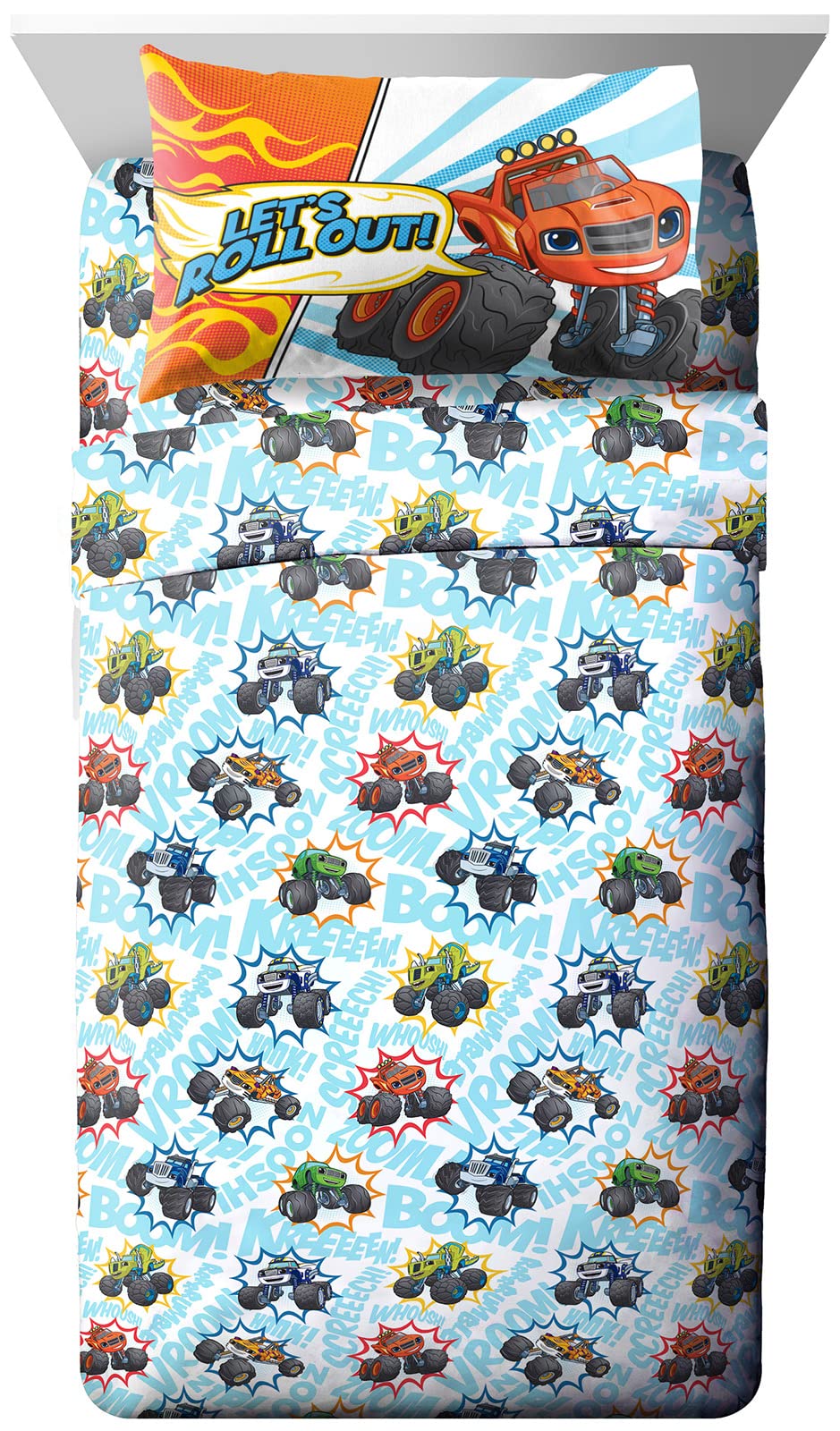 Jay Franco Blaze and The Monster Machines Off to The Races Toddler Size Sheet Set - 3 Piece Set Super Soft and Kid’s Bedding - Fade Resistant Microfiber Sheets (Official Blaze Product)