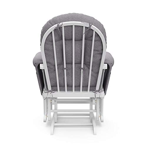 Pemberly Row Custom White Slate Hoop Glider and Ottoman Set in Gray Swirl - Smooth Gliding Chair for Nursery, Padded Arm Cushions with Storage Pocket