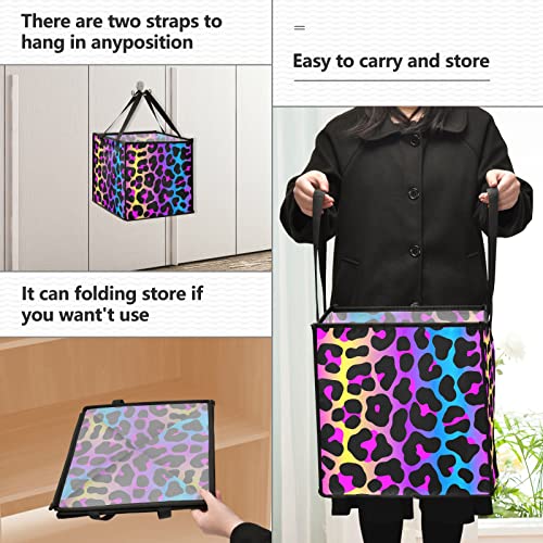 Blueangle Neon Gradient Leopard Print Cube Storage Bin with Handles, 13 x 13 x 13 in, Large Collapsible Organizer Storage Basket for Home Décor(945)