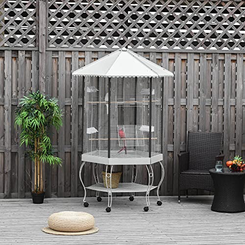 PawHut 44" Hexagon Covered Canopy Portable Aviary Flight Bird Cage With Storage