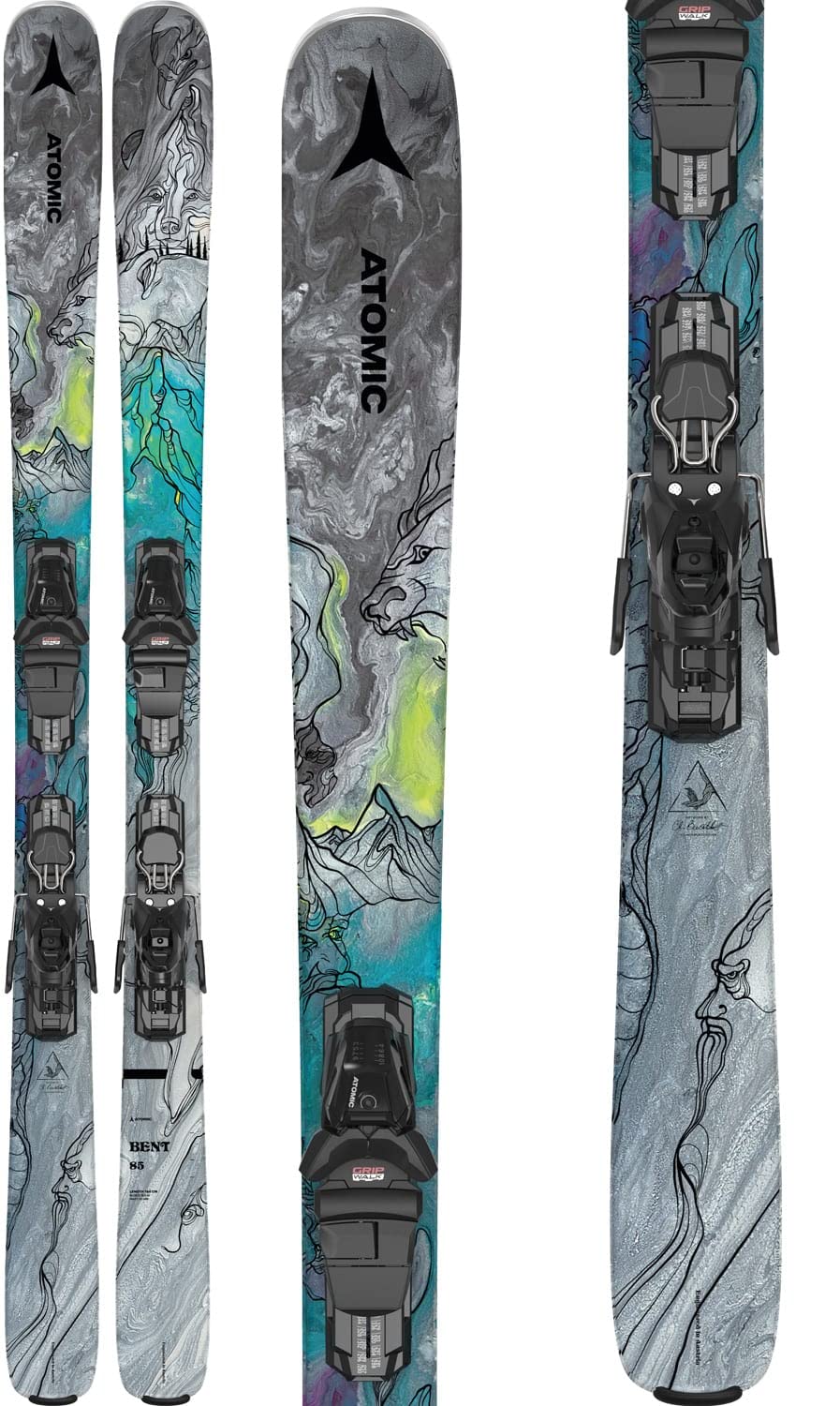 ATOMIC Bent 85 R Skis w/M 10 GW Bindings Mens Sz 175cm Grey Metallic/Blue