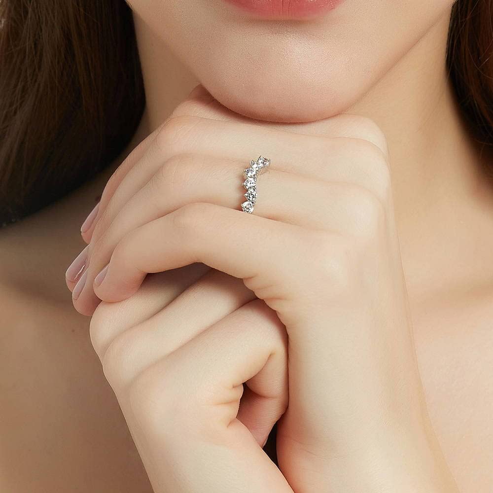 BERRICLE Sterling Silver 7-Stone Wedding Rings Cubic Zirconia CZ Wishbone Anniversary Curved Half Eternity Ring for Women, Rhodium Plated Size 5.5