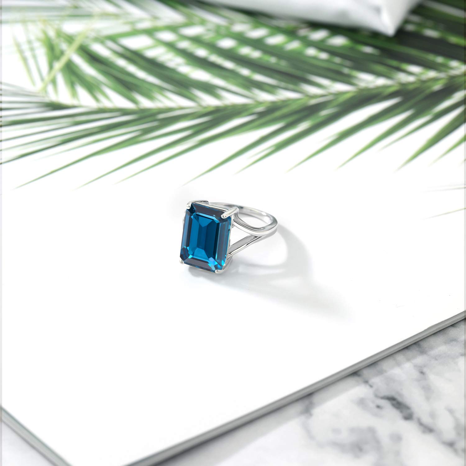 Gem Stone King 14X10MM Emerald Cut Gemstone Birthstone Solitaire Engagement Ring For Women | 925 Sterling Silver | Wedding Anniversary Promise Ring For Women | Available In Size 5, 6, 7, 8, 9