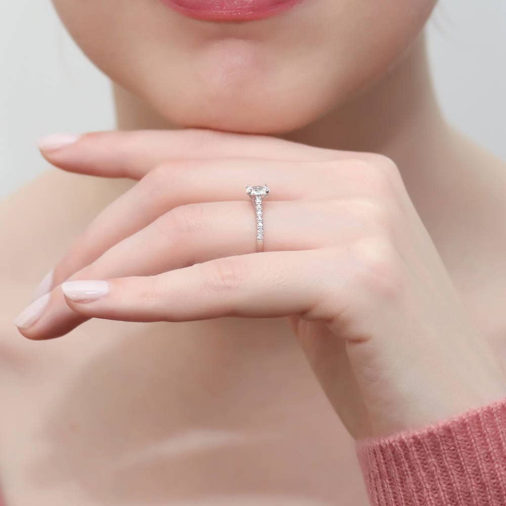 BERRICLE Sterling Silver Solitaire Wedding Engagement Rings 0.4 Carat Oval Cut Cubic Zirconia CZ Promise Ring for Women, Rhodium Plated Size 6