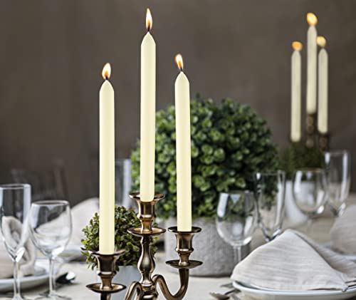 BOLSIUS 10 Count Household Ivory Dinner Candles - 9 Inches - Premium European Quality - Approx. 8 Hours Burn Time - Unscented Dripless and Smokeless, Restaurant, Wedding, Spa, and Party Candlesticks