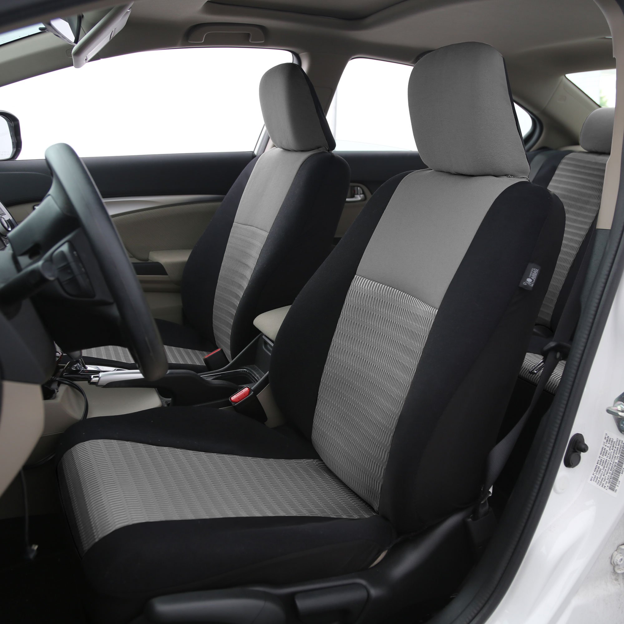 FH Group Trendy Elegance 3D Air Mesh Split Bench Car Seat Cover (Split Ready, Detachable Headrest Only) with Gift- Universal fit for Cars, auto, Trucks, SUV (Beige/Black) FB060012