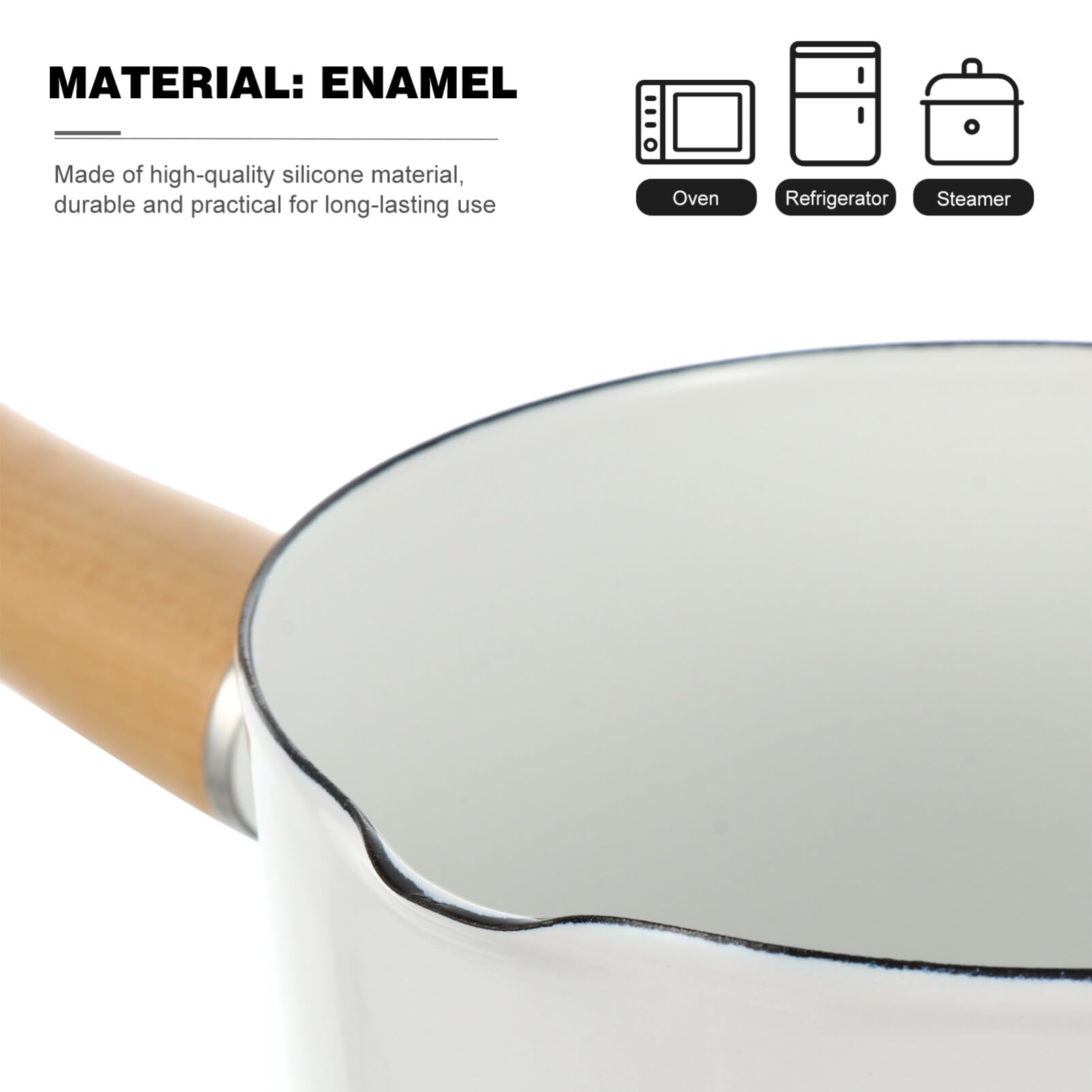 Cabilock Sauce Pan Ceramic Saucepan Small Milk Pot Enamel Butter Warmer Soup Milk Boiling Melting Pot with Wood Handle for Milk Melting Chocolate Candy Candle Making Milk Pan Coffee Warmer