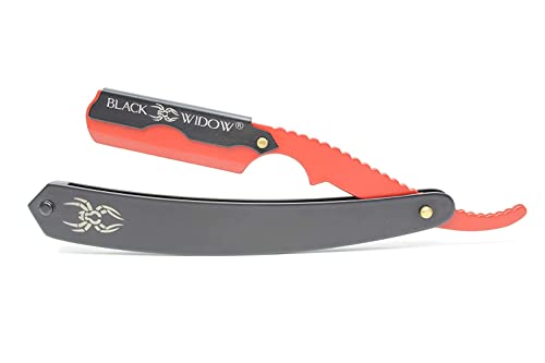 Barber Straight Razor, Professional Barber Straight Edge Razor - Barber Razor Compatible with Straight Razor Edge for Barber by Black Widow (1.5mm) (Red and Matte Black)