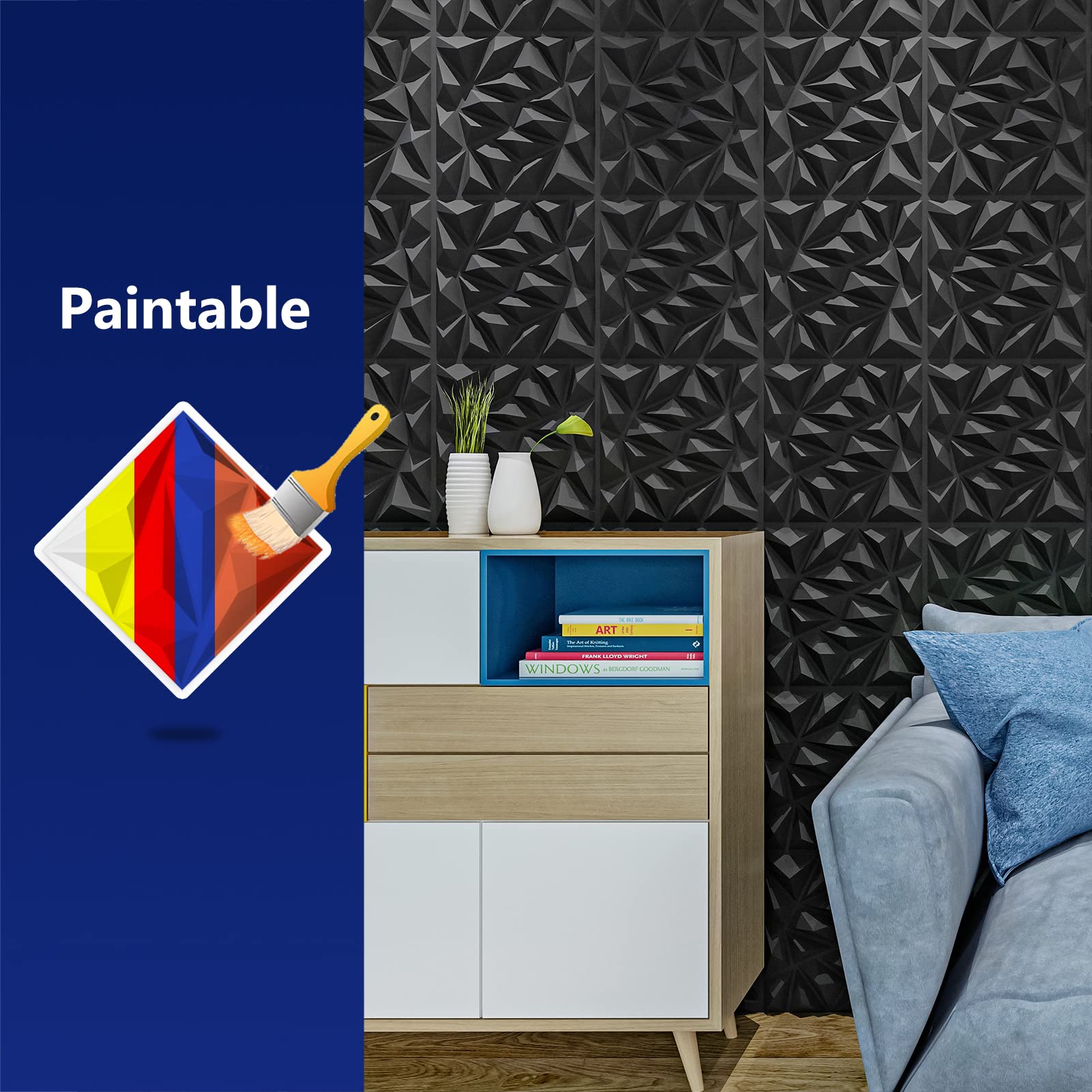 Art3dwallpanels 33 Pack 3D Wall Panel for Interior Wall Décor, PVC Textured Wall Panels, 3D Wallpaper Modern Wall Tiles, Black