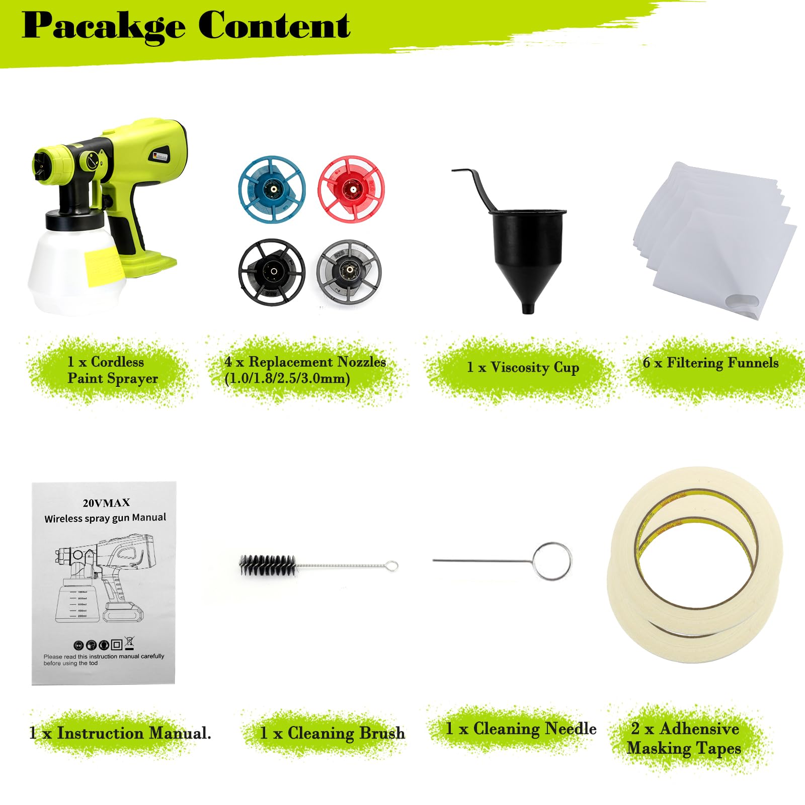 Paint Sprayer for Ryobi 18V Battery, Cordless Paint Sprayer with 1000ML Container, Handheld HVLP Paint Gun Electric Paint Sprayer for Small Painting Projects: Fence, Cabinets, Chairs(No Battery)