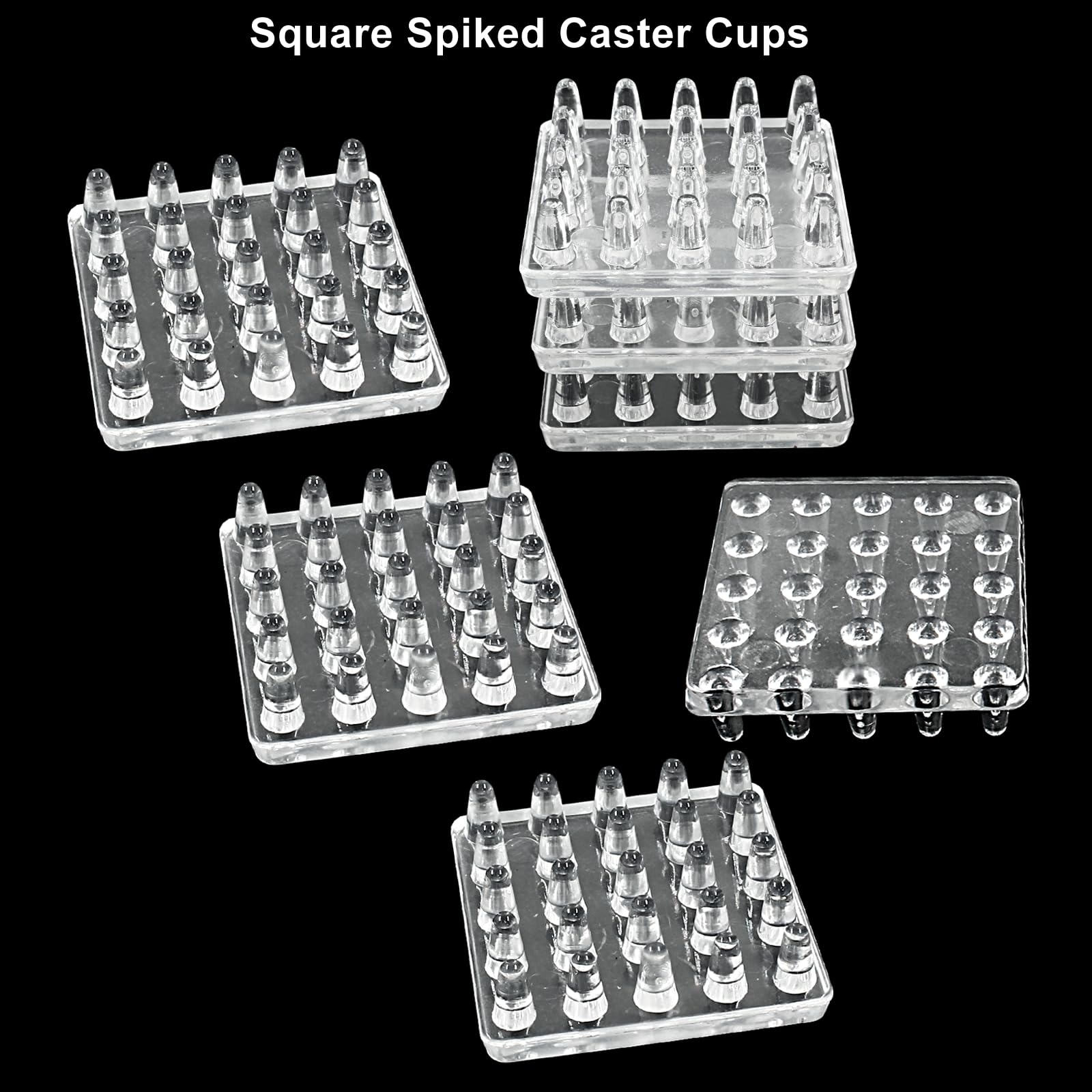 Biaungdo 12 Pcs Self Stick Carpet Protector Spiked Caster Cups, Clear Plastic Caster Cups Square Carpet Protectors Comfortable Touch Caster Cup for Sofas/Chairs/Tables/Other Furniture(50mmx50mm)
