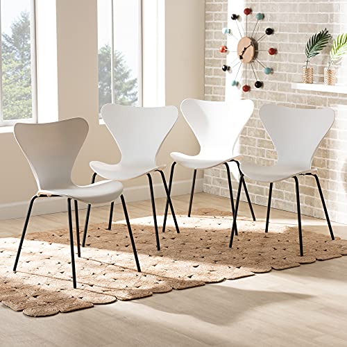 Baxton Studio Jaden Modern and Contemporary White Plastic and Black Metal 4-Piece Dining Chair Set