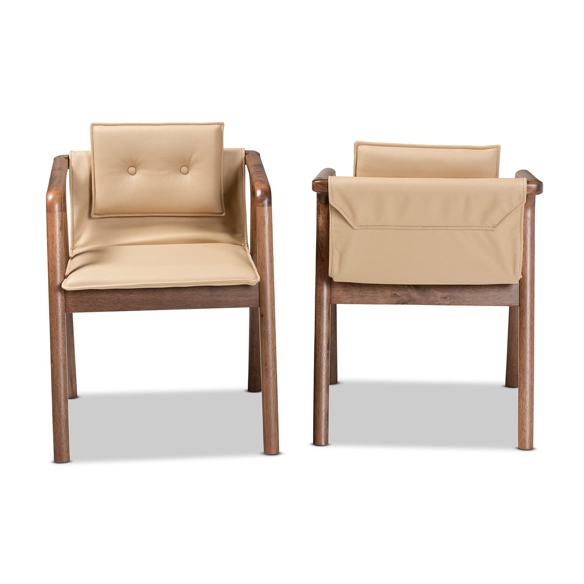 Baxton Studio Marcena Dining Chair Set Beige Imitation Leather Upholstered and Walnut Brown Finished Wood 2-Piece Dining Chair Set