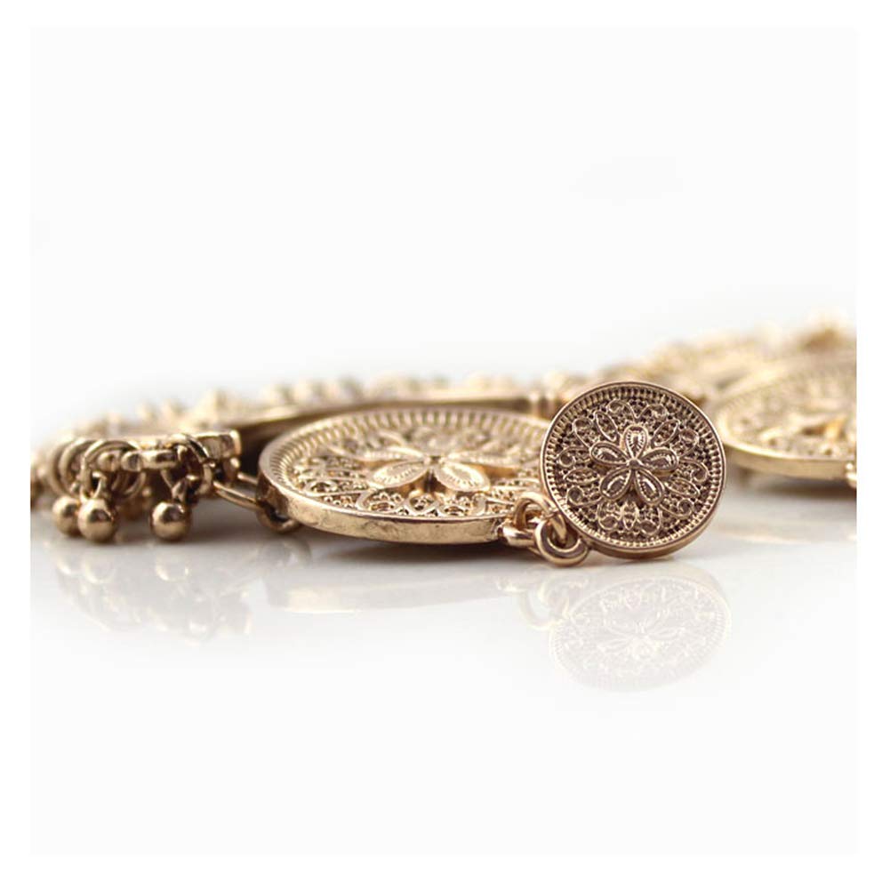Antique Ethnic Brocade Mexico Gypsy Engraved Lotus Hook Dangle Earrings for Women-gold