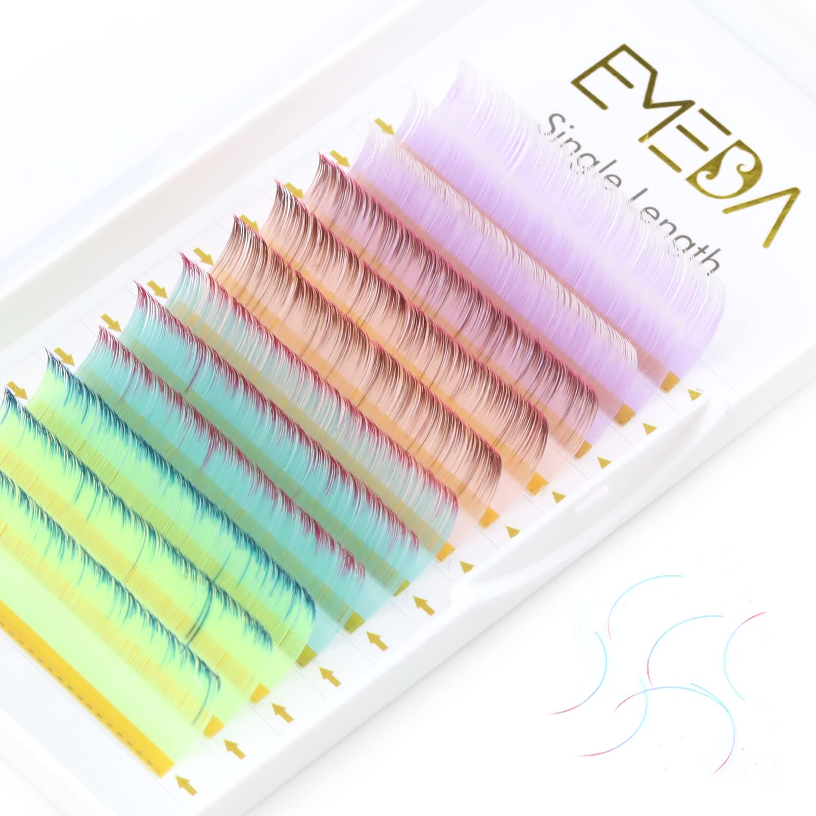 Colored Lash Extensions Pink Blue Purple Green 4 Color Individual Classic Colored Lashes Extension Halloween Two Tone Ombre Color Eyelash Extensions (0.07mm D Curl 16mm)