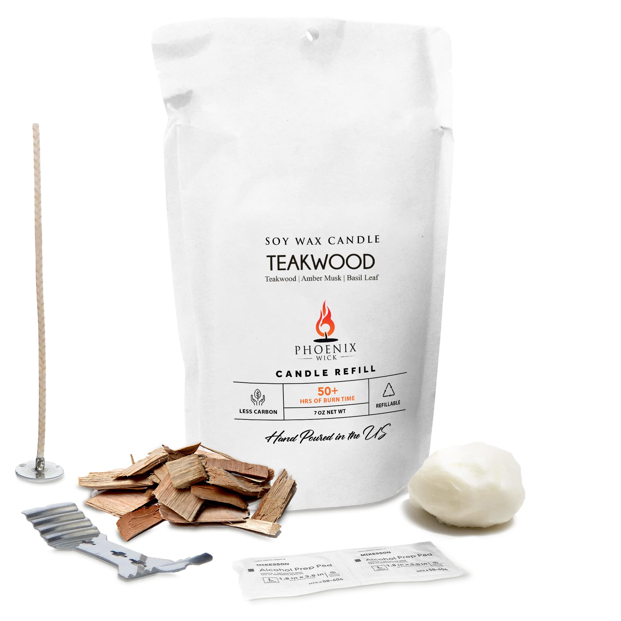 Phoenix Wick Candle Pack â Transform Anything Into A Candle â Candle Making Kit with Wick + 7oz Wax (Teakwood Scent)