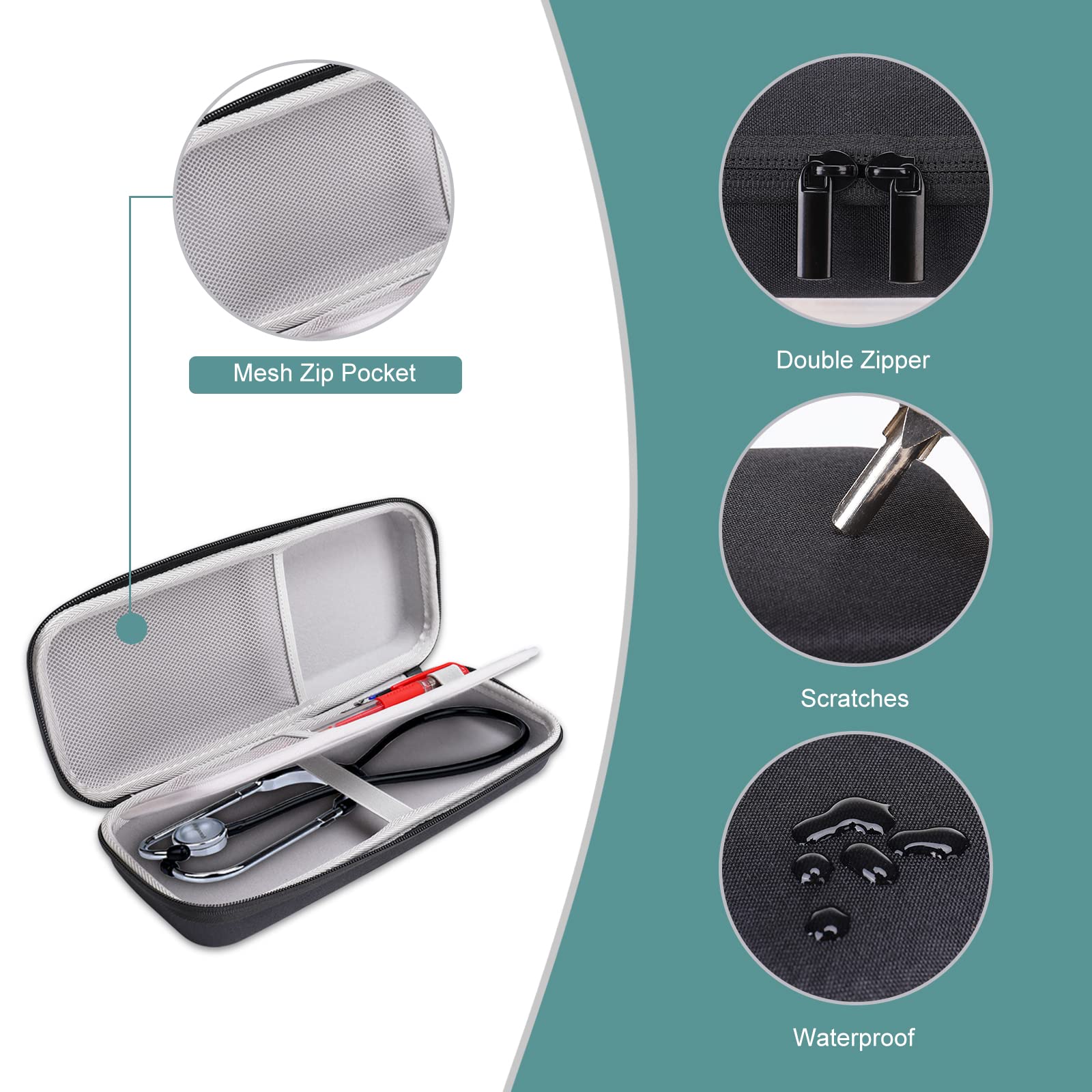 MOSISO Stethoscope Case, Stethoscope Storage Bag Case Travel Organizer Compatible with 3M Littmann Classic III/Lightweight II S.E/Cardiology IV/MDF Acoustica Stethoscopes and Accessories, Black