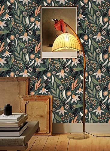 Floralplus Boho Peel and Stick Wallpaper Removable Boho Wallpaper Peel and Stick Floral Botanical Wallpaper for Bedroom Cabinet Wall Office Decor 118 * 17.7in