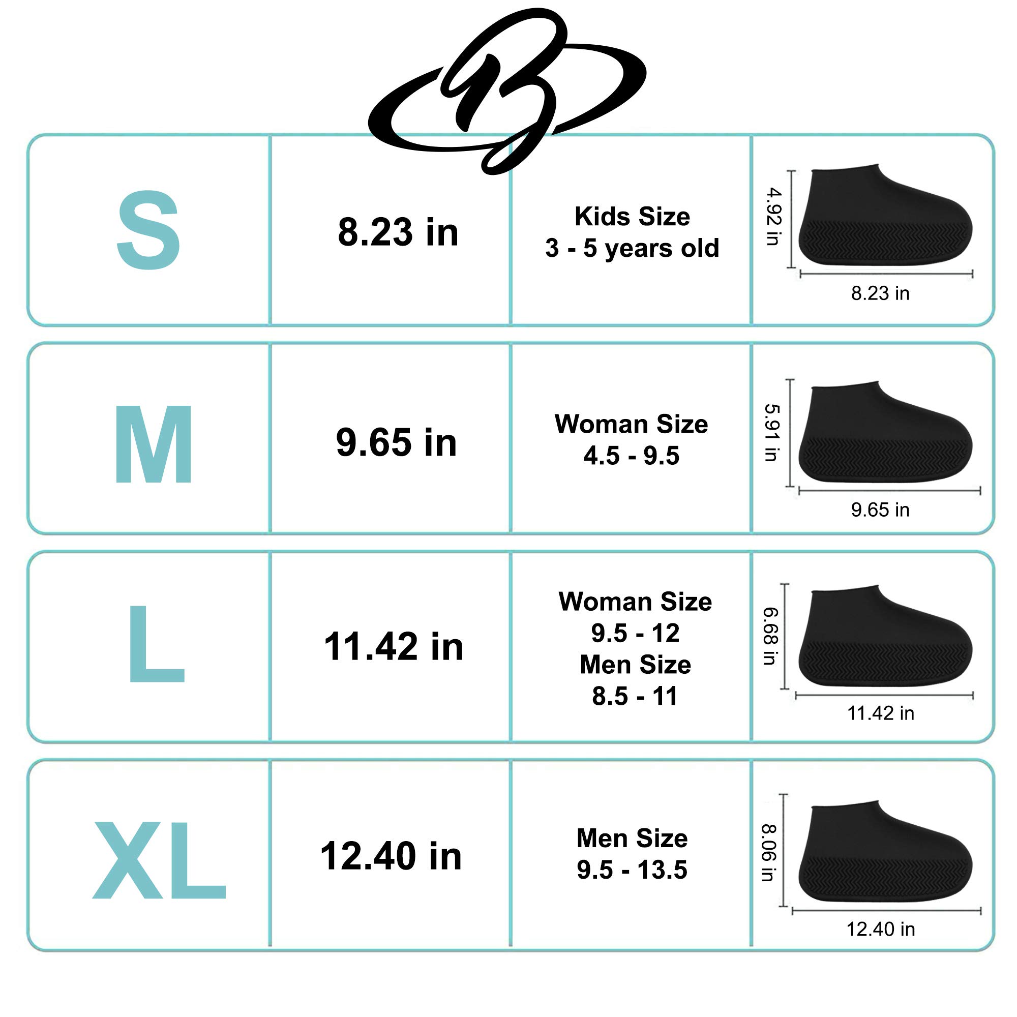 BOVAI - Waterproof Shoe Covers Reusable Rain Shoe Cover Silicone Magic Shoe Running Cover Work Rubber Protector (Large, Black)