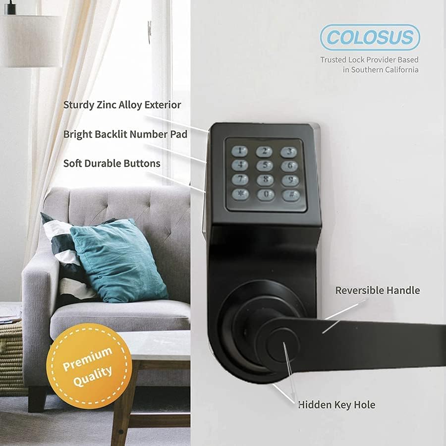 Colosus Electronic Trusted Digital Keyless Door Lock, Keypad β Smartcode Security, Grant & Control Access for Home, Office (Black - 4 Key Fobs)