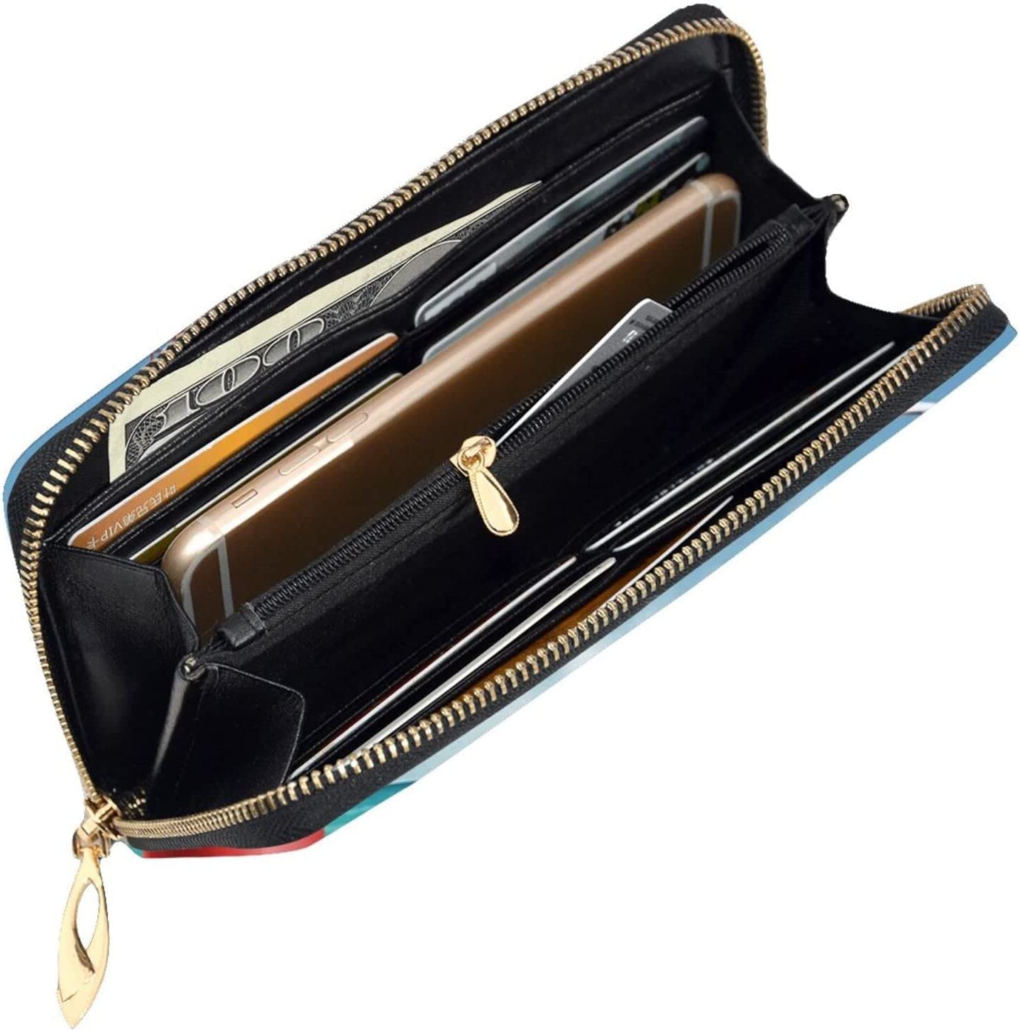 Bird Flying Over Red White Lighthouse Leather Wallet Long Clutch Purse Fashion Wristlet Handbag