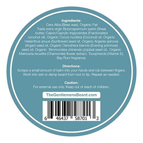 The Gentlemen's Beard Premium Bay Rum Beard Balm - Leave-in Conditioner & Softener - All Natural - Styles, Strengthens, Thickens & Softens Promoting Healthier Beard & Mustache Growth
