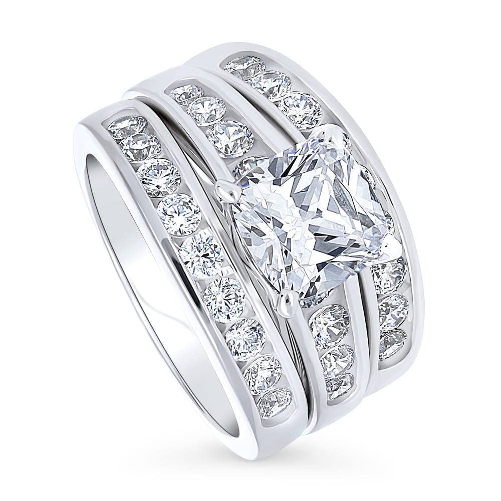 BERRICLE Sterling Silver Solitaire Wedding Engagement Rings 3 Carat Cushion Cut Cubic Zirconia CZ Ring Set for Women, Rhodium Plated Size 7