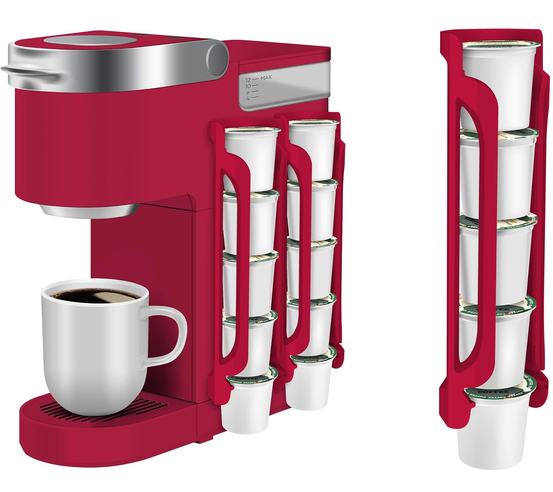 YEMOTTS K Cup Holder for Keurig: Coffee Pod Holder for K-cups - Side Mount K Cup Storage for Small Space - 2 Rows for 10 Kcups Black