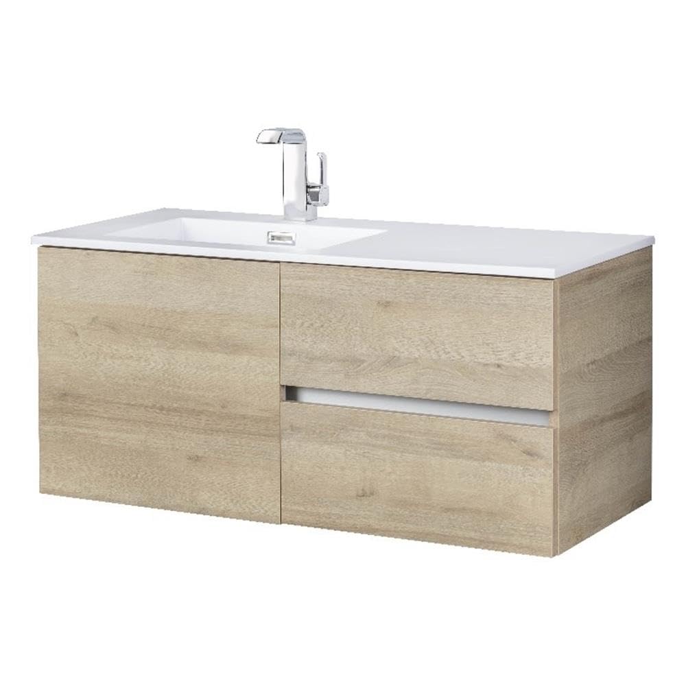 Cutler Kitchen and Bath Beachwood 42 inch Wall Mounted Bathroom Vanity with Sink, Cultured Marble Top - Integrated Bathroom Sink Vanity with Multiple Soft Close Storage Drawers, Organic